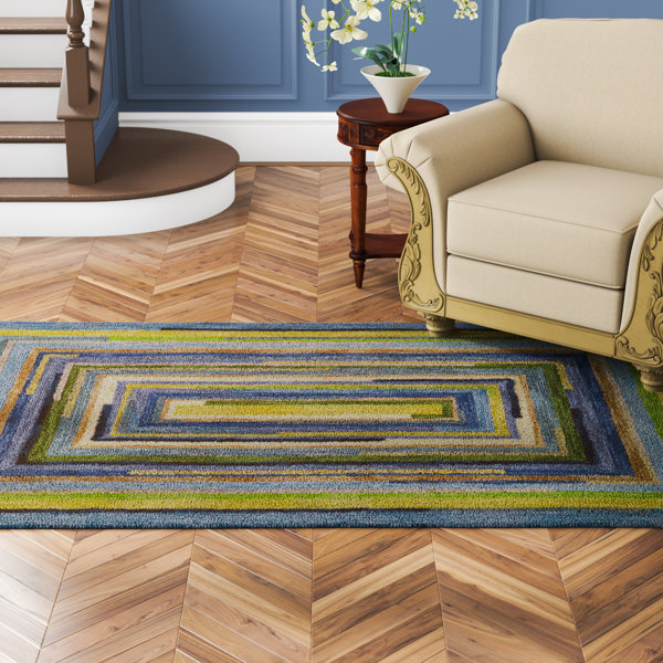 CompanyC Concentric Geometric Handmade Tufted Wool Blue/Green/Yellow ...