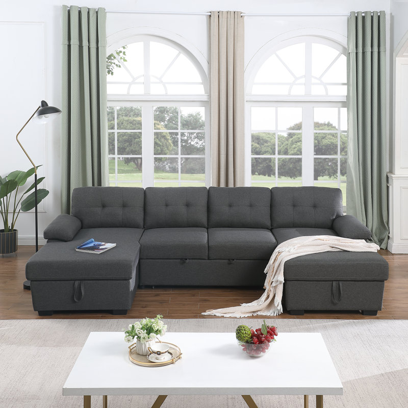 Latitude Run® Allan 120” Sectional Sofa Couch Sleeper Bed With Storage ...