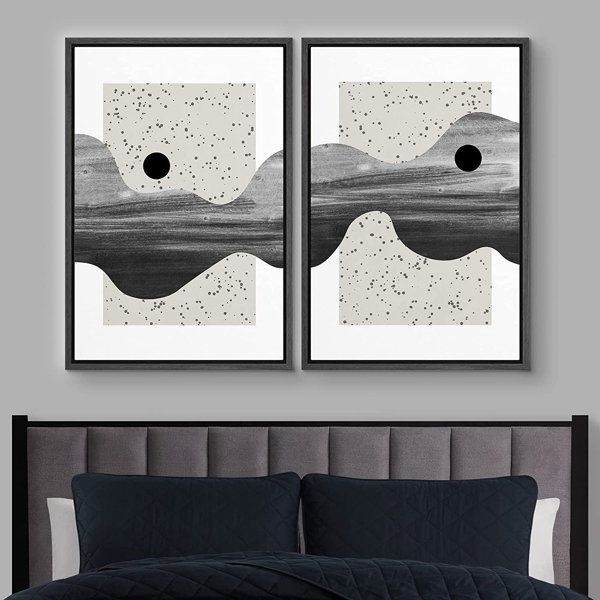 IDEA4WALL Geometric Wave Circle Blocks - 2 Piece Floater Frame Print ...