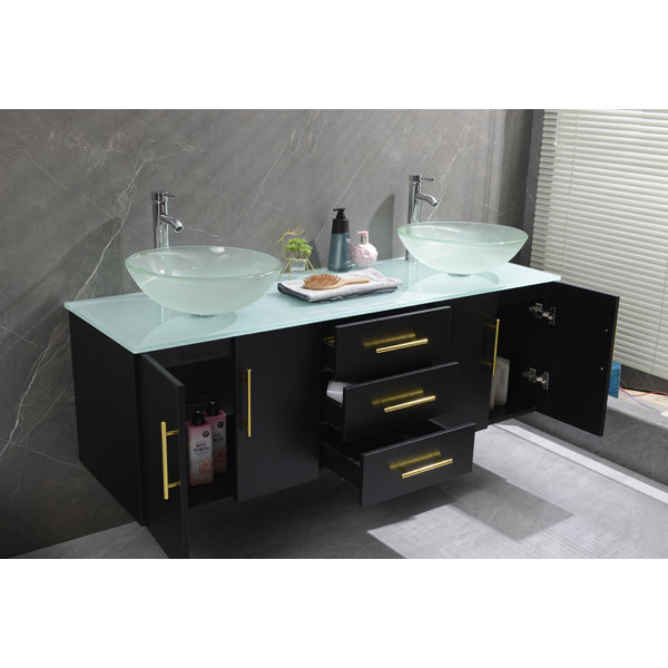 Orren Ellis Ehtesham 60'' Wall Mounted Double Bathroom Vanity with ...