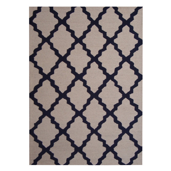 Herat Oriental Handmade Tufted Wool Beige/Navy Rug | Wayfair
