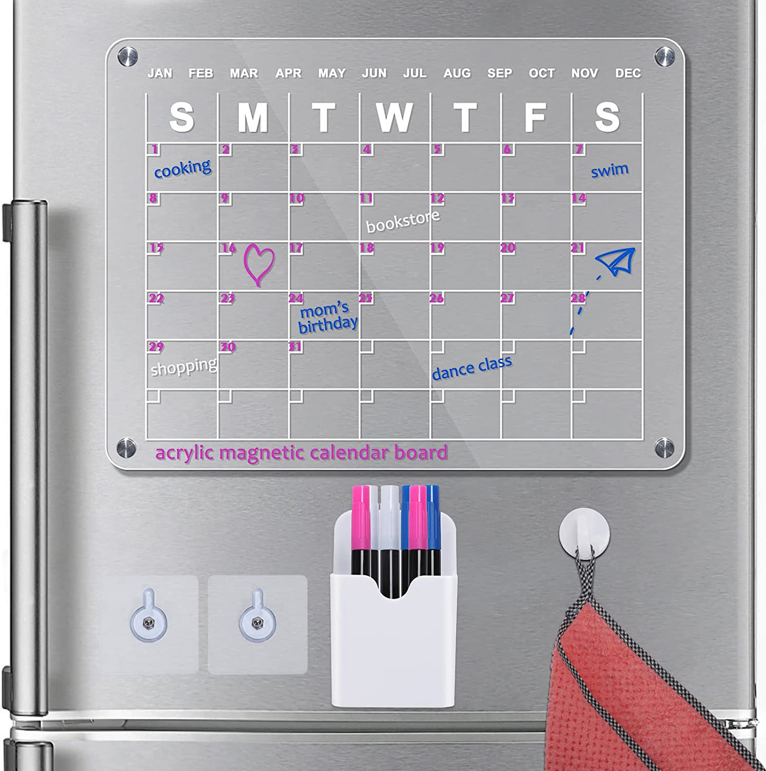BTY Acrylic Magnetic Dry Erase Board, Adhesive Calendar Planner Board ...