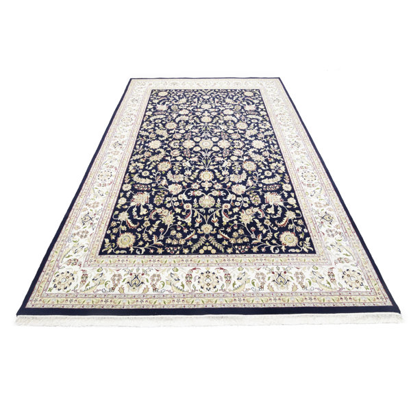 ADMINRUGS Handmade Hand-Knotted Wool Blue/Cream Rug | Wayfair