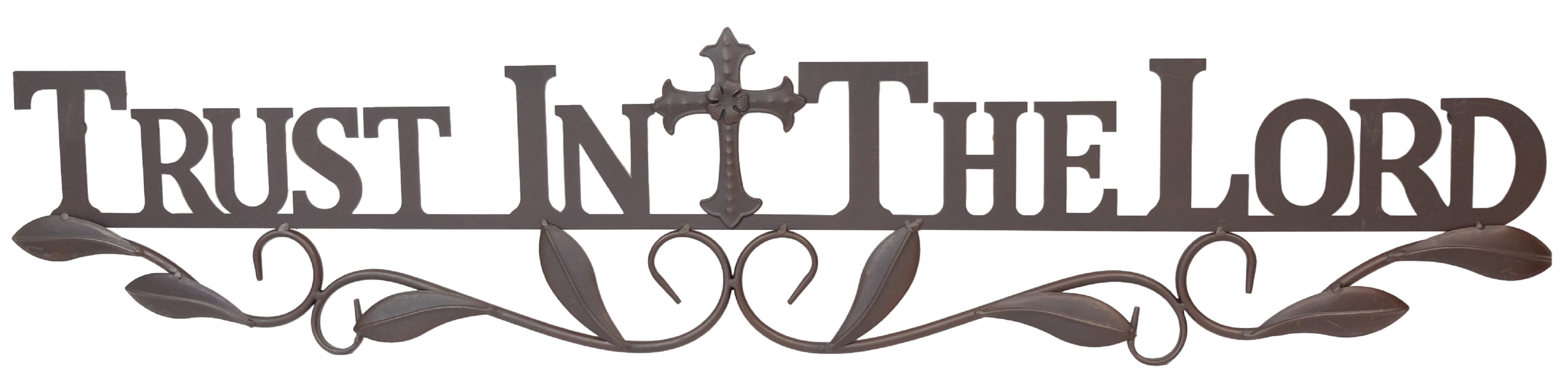 Trinx Metal Brown Ornate Leaves Trust in The Lord Sign Indoor / Outdoor ...