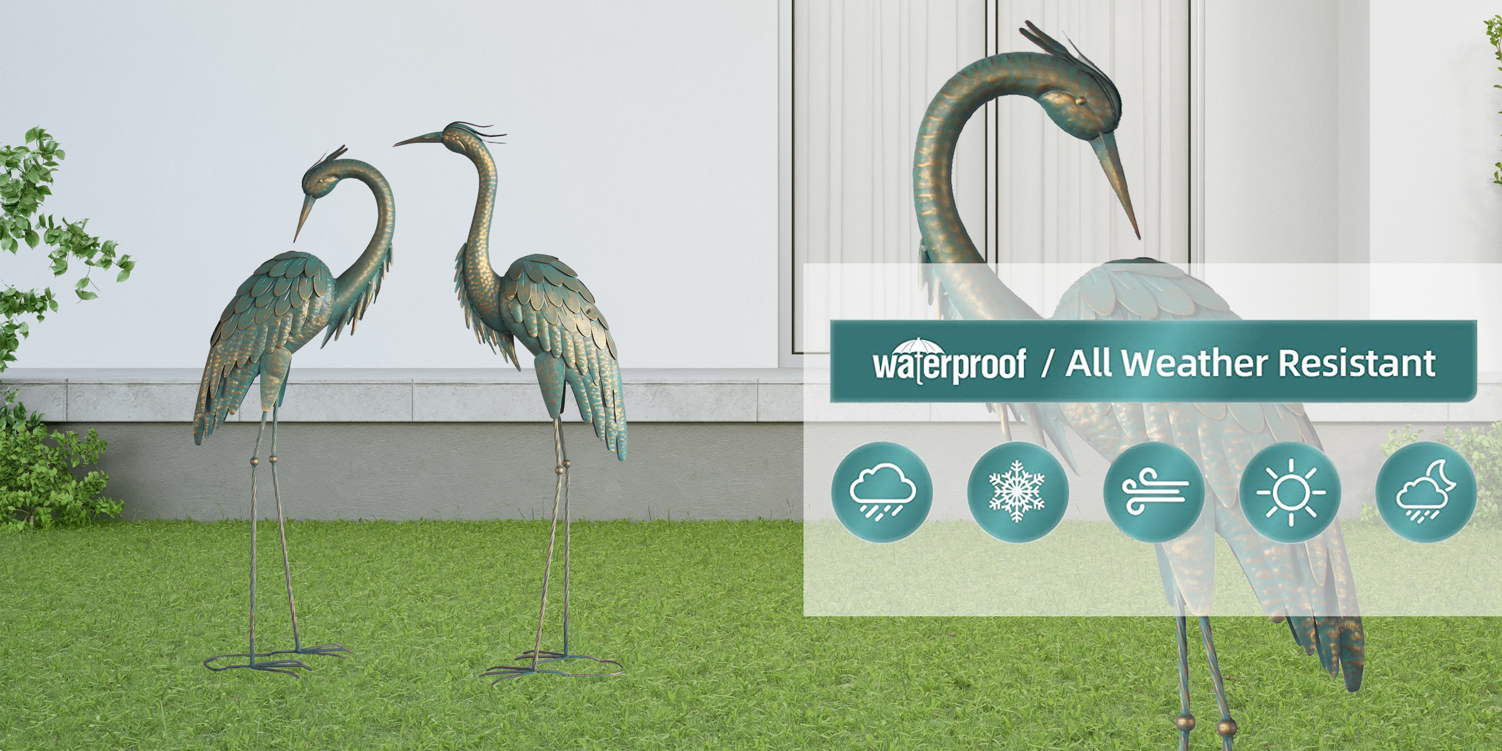 Rosecliff Heights Amersfoort Preening Crane 2 Piece Garden Statue Set ...