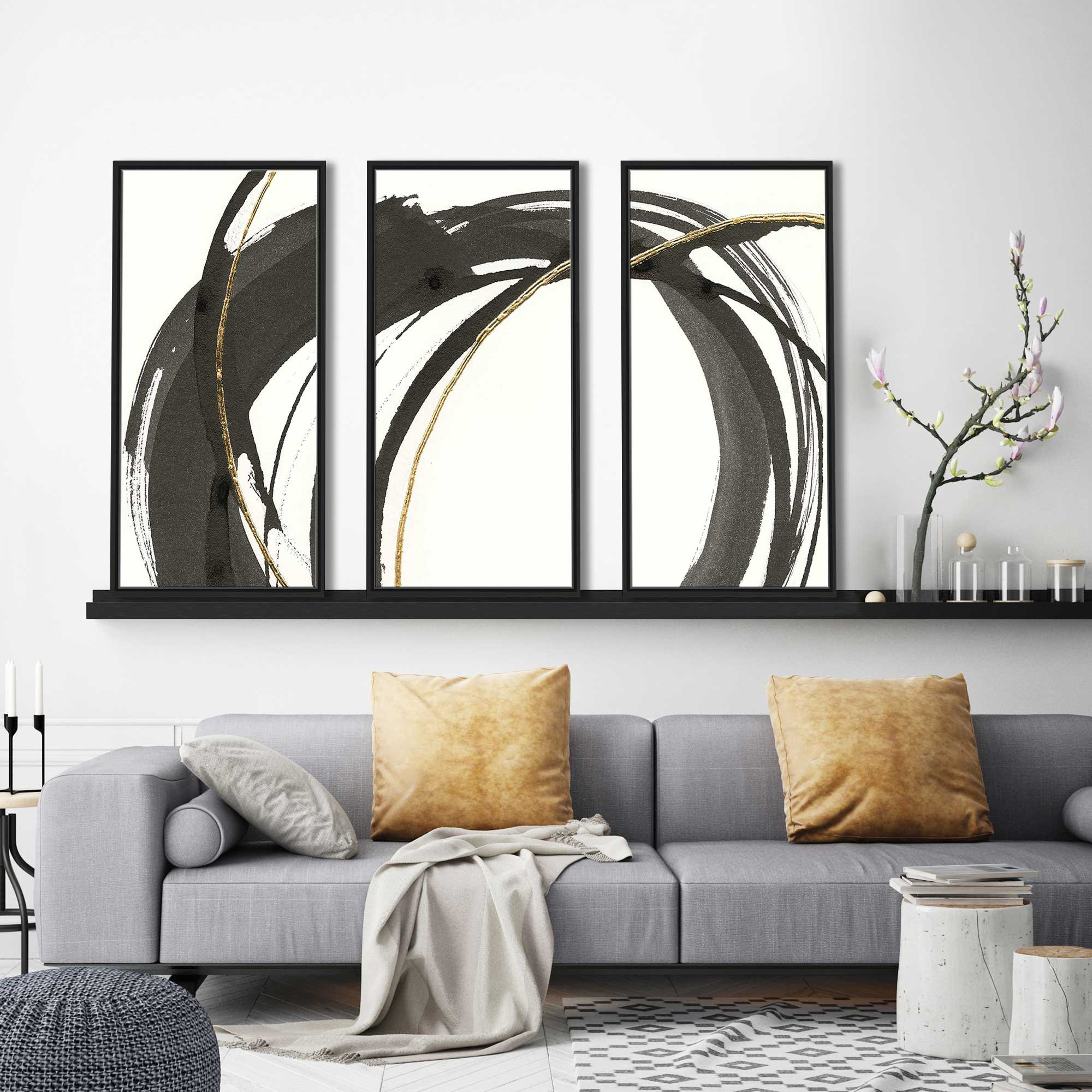 Orren Ellis Gilded Enso I - 3 Piece Floater Frame Print on Canvas | Wayfair