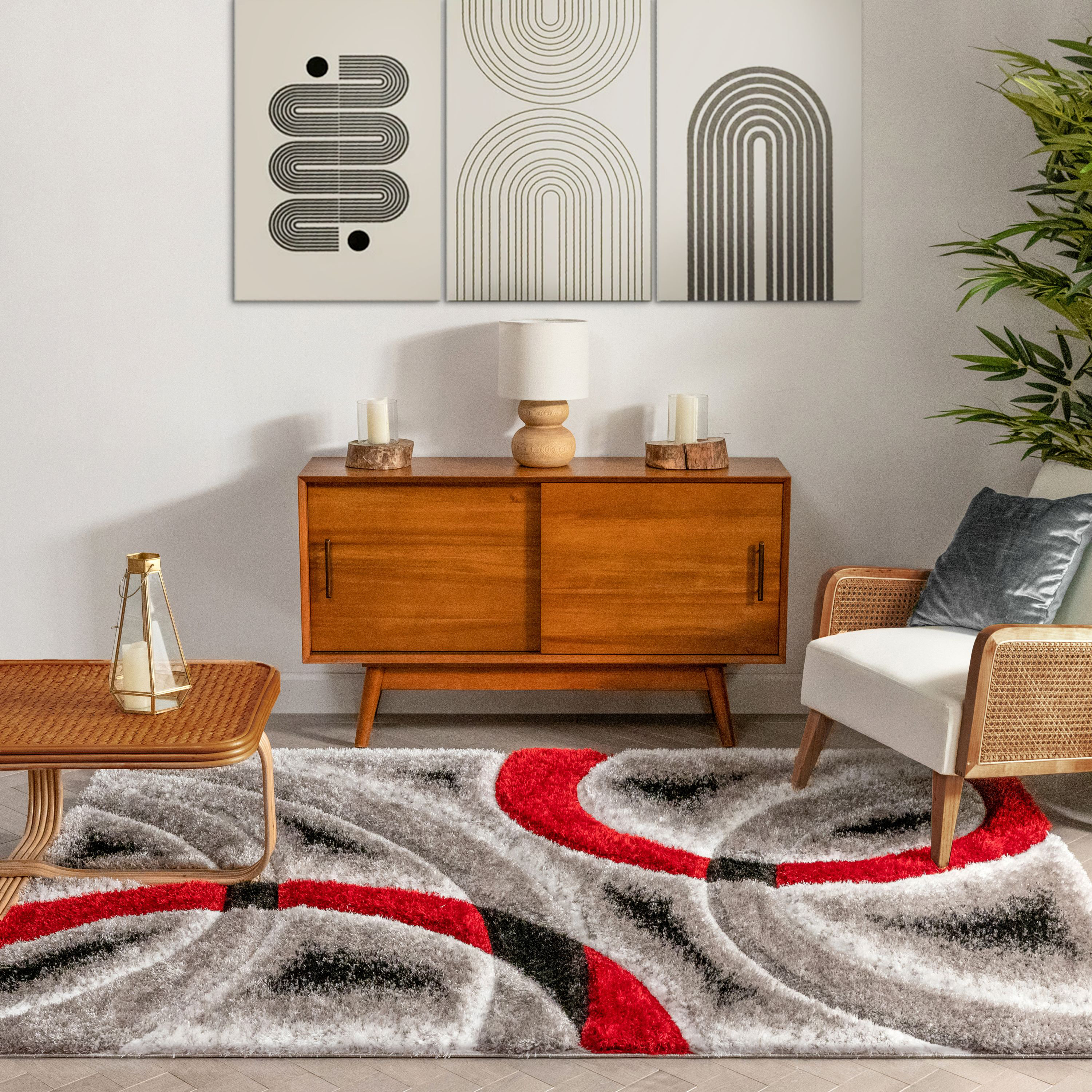 Well Woven San Francisco Geometric Shag Area Rug in Red/Black/Gray ...