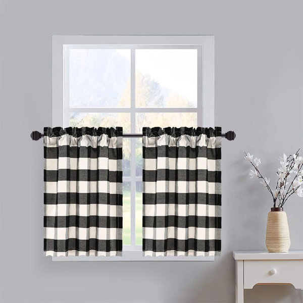 Gracie Oaks Mudssir Checkered Ruffled 30'' Kitchen Curtain | Wayfair