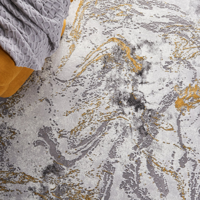 Mercury Row® Prichard Gray/Gold Rug & Reviews | Wayfair