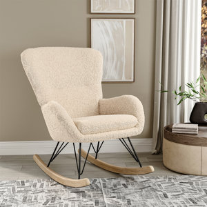 Hykkon Django 73Cm Cashmere Upholstered Rocking Chair With Seat Cushion ...