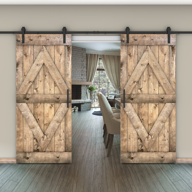 JM HOME Solid Knotty Pine Wood Interior Sliding Barn Wood Door With ...