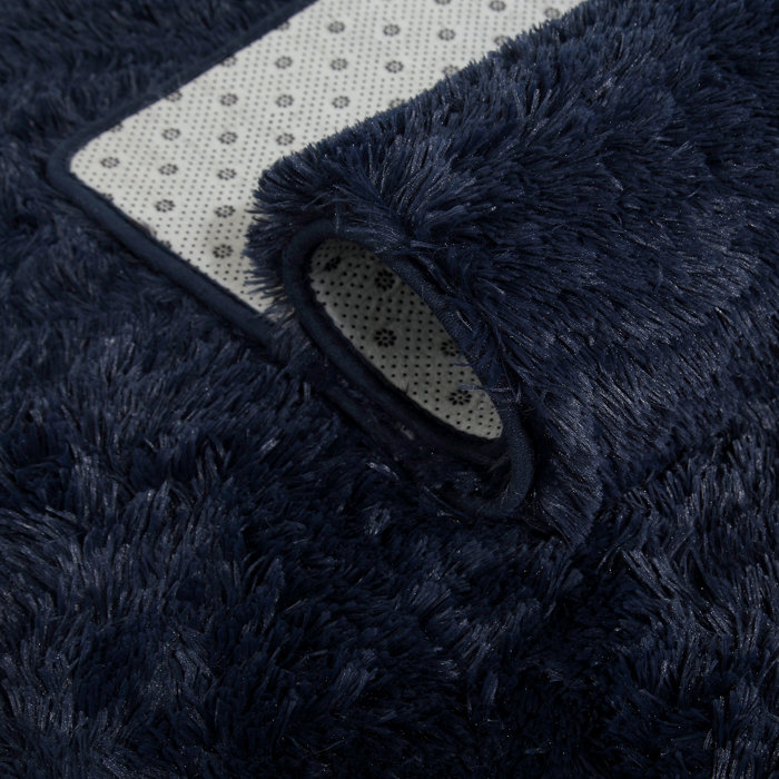 Mercer41 Kamry Machine Braided Faux Fur Navy Blue Rug & Reviews | Wayfair