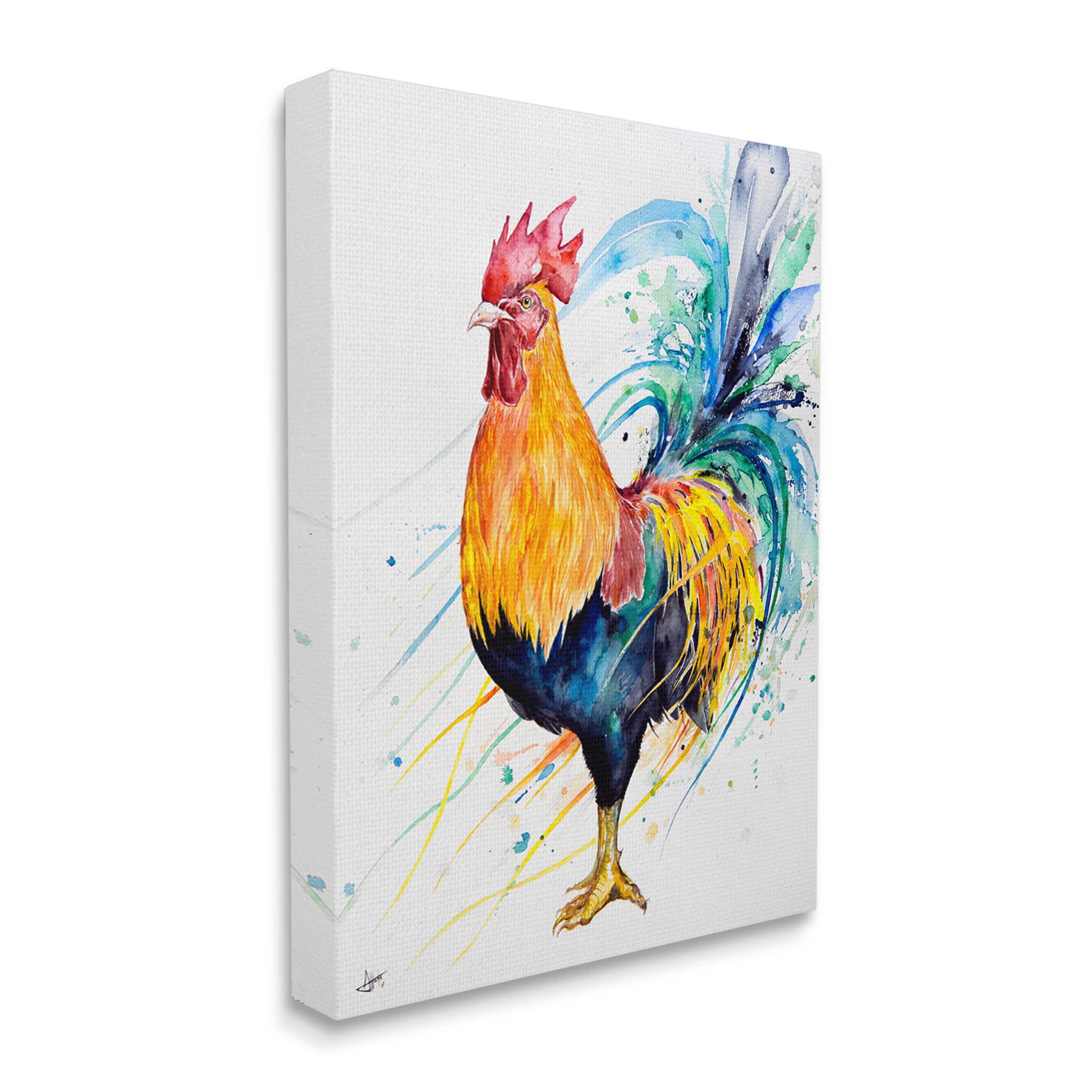Stupell Industries Modern Rooster Rainbow Splatter by Marc Allante ...
