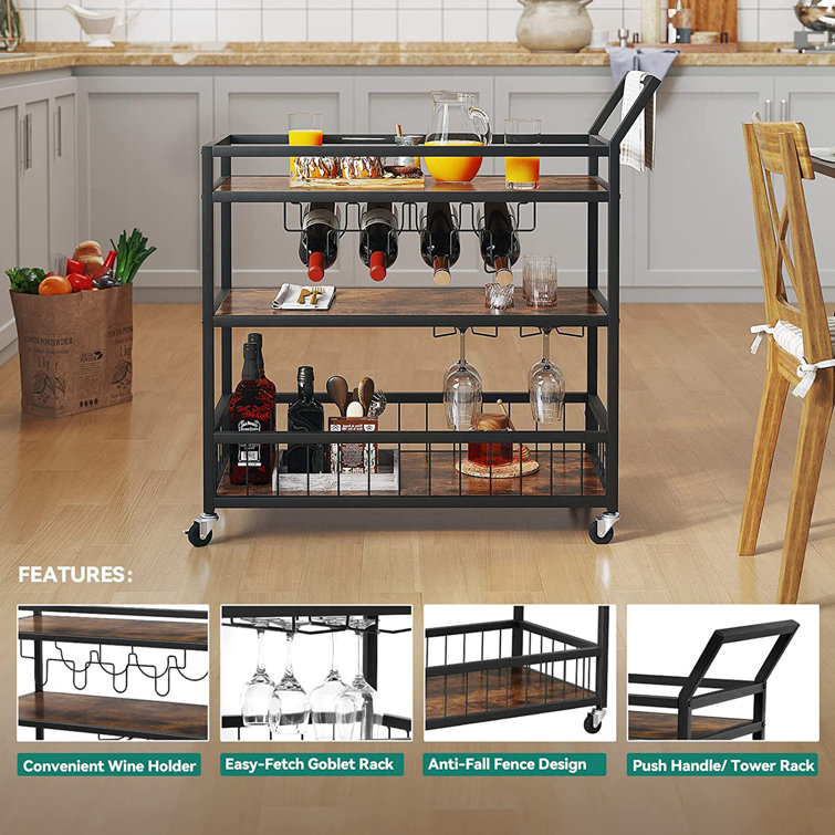 MEI-MEILI Industrial Bar Cart Kitchen Serving Trolley With Wine Rack ...