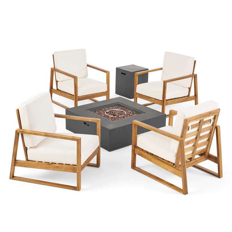 Ebern Designs Solid Wood 4 - Person Seating Group with Cushions | Wayfair