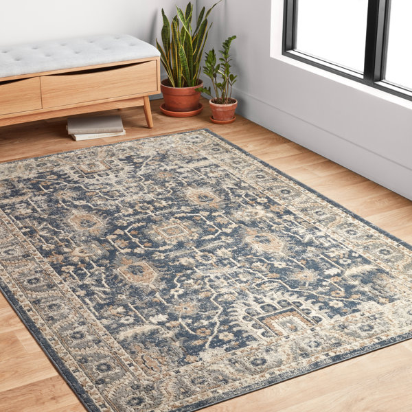 Charlton Home® Sagefield Oriental Area Rug in Denim/Pebble & Reviews ...