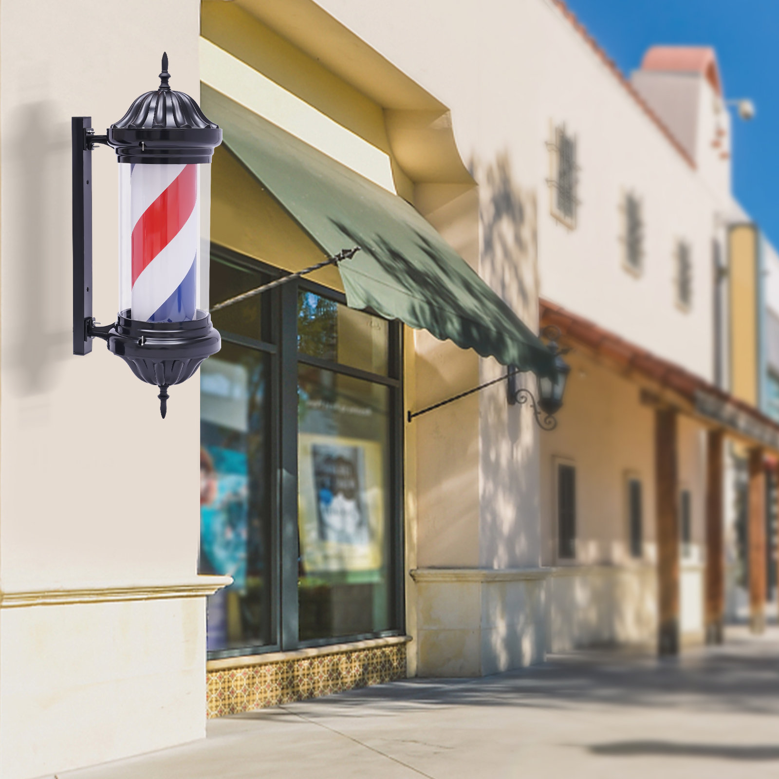 FRONG 1-Light Barber Shop Rotating Sign Light (Red White Blue) | Wayfair