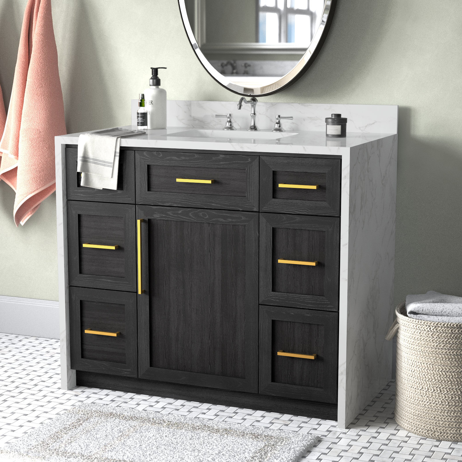 Lark Manor Akalya 42'' Waterfall Bathroom Vanity with Engineered Stone ...