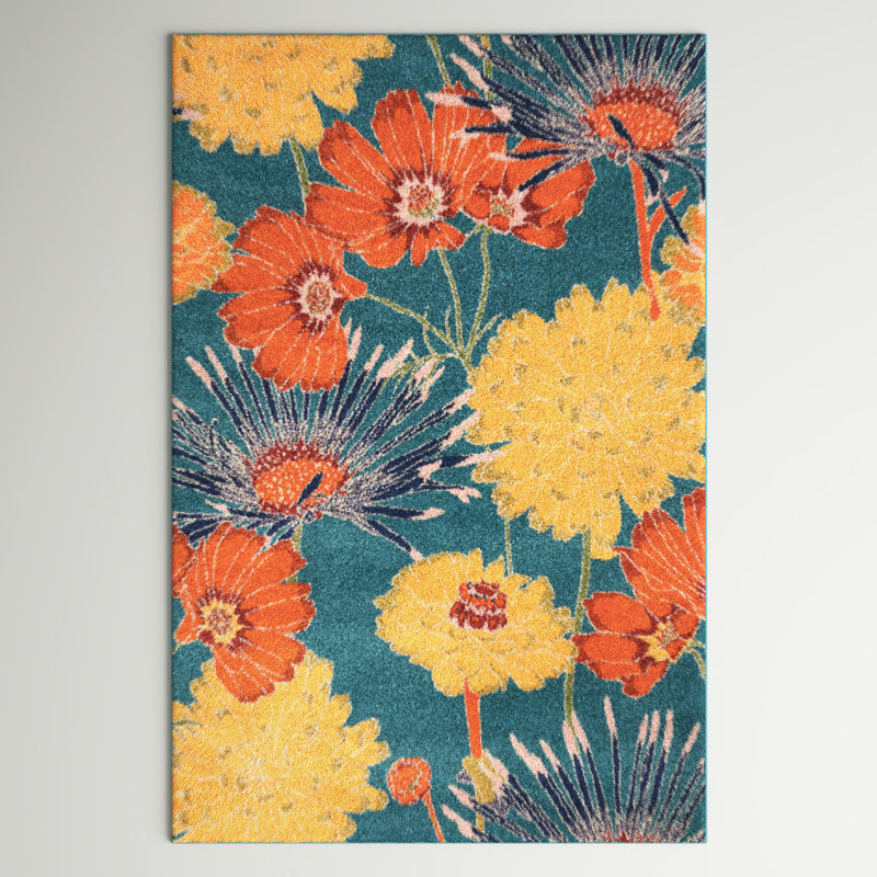 Andover Mills™ Amick Performance Turquoise/Yellow/Orange Rug & Reviews ...