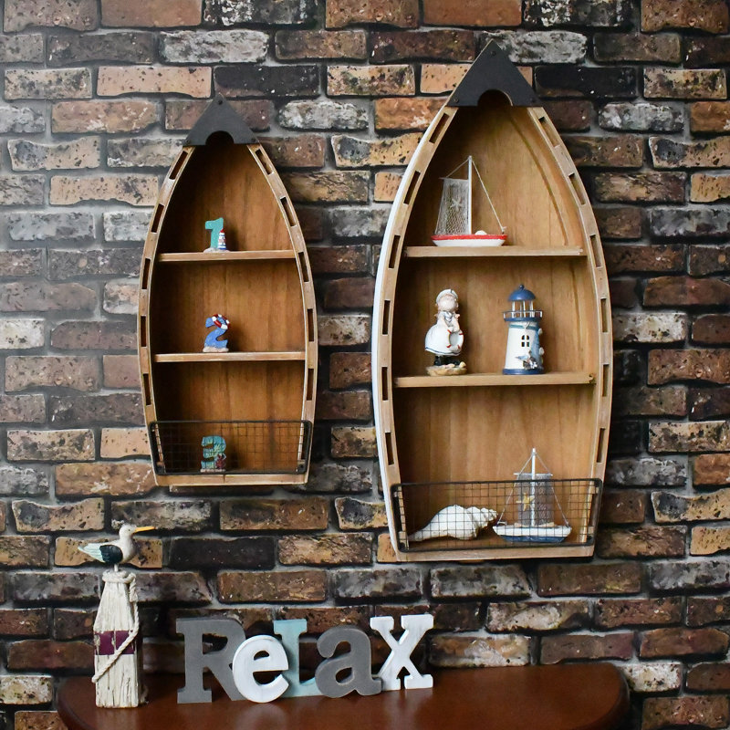 AttractionDesignHome 2 Piece Rustic Nautical Standing Boat Shelf Wall ...