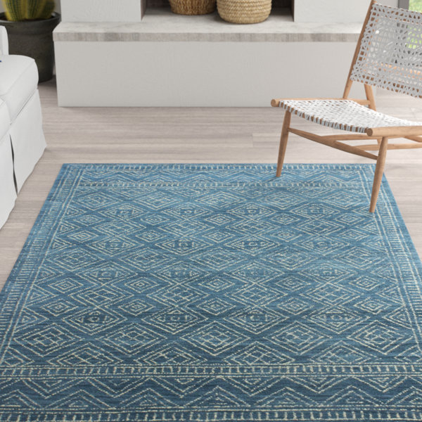 Mistana™ Kory Handmade Looped/Hooked Wool Azure Rug & Reviews | Wayfair