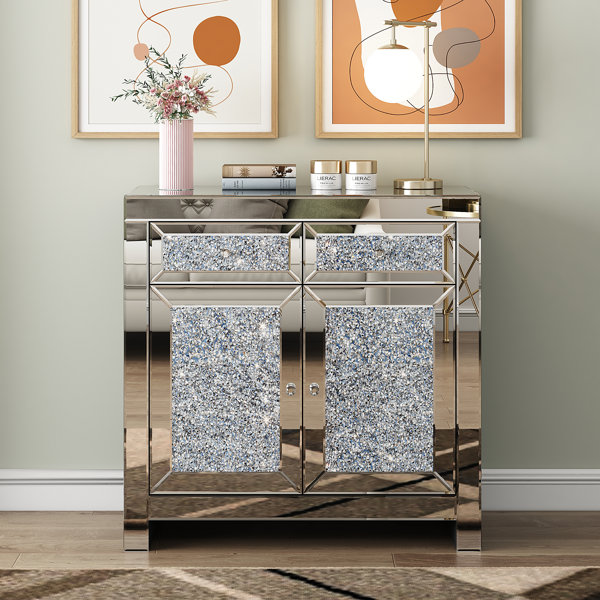 Hokku Designs Acantha 31.7" Wide Mirrored Glass Server Table with 2 ...