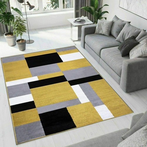 Ebern Designs Evonne Tufted Grey/Yellow/White Rug & Reviews | Wayfair.co.uk