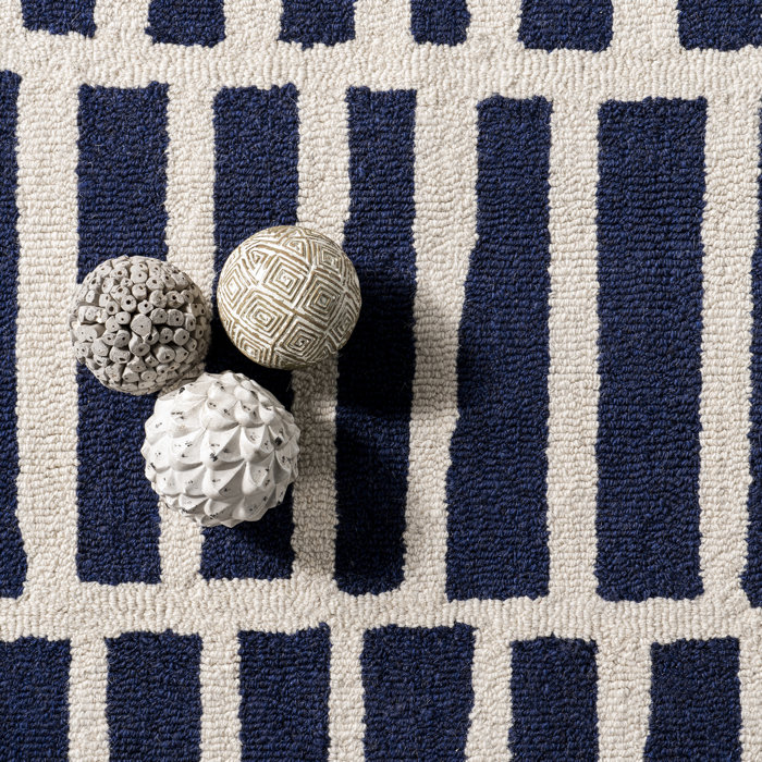 Corrigan Studio® Lauderhill Handmade Tufted Wool Navy/White Area Rug ...