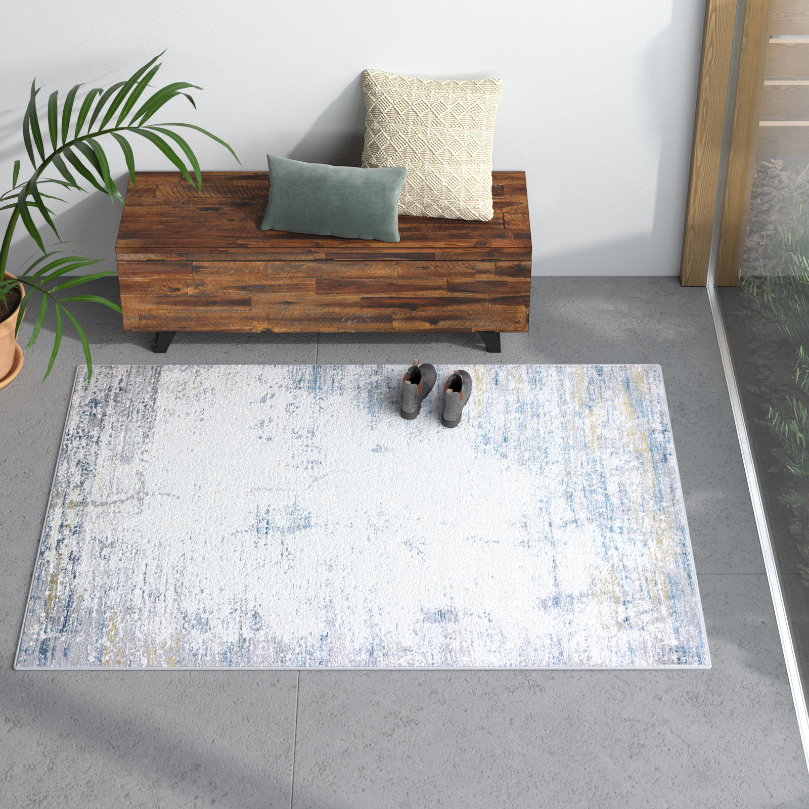 Steelside™ Gideon Machine Woven / Power Loomed Performance Ivory/Blue ...