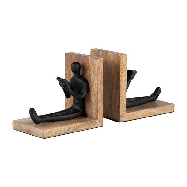 Sagebrook Home 2 Piece Reading Man Bookends - 6” Wooden and Aluminum ...