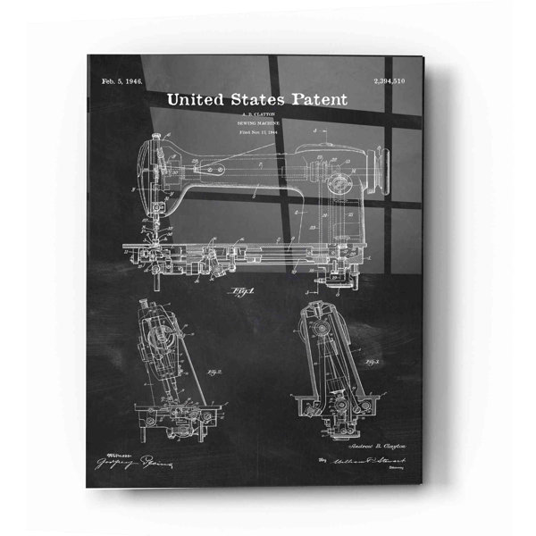 17 Stories Sewing Machine Blueprint Patent Chalkboard - Graphic Art on ...