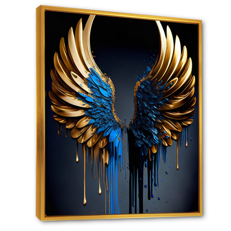 DesignArt Blue And Gold Angel Wings III - Floater Frame Print on Canvas ...
