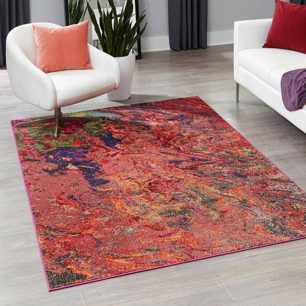 Wade Logan® Ansela Performance Green/Orange Rug | Wayfair