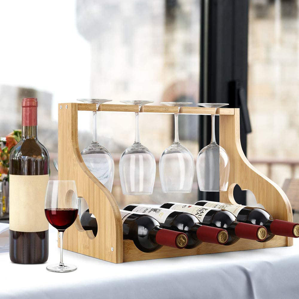 Winston Porter Maelly 4 Bottle Solid Wood Tabletop Wine Bottle & Glass ...