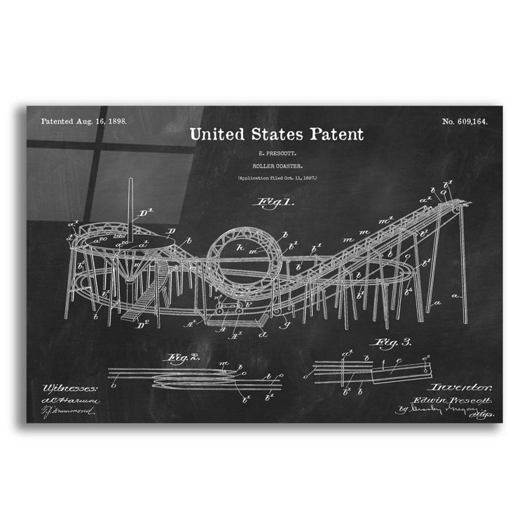 17 Stories Roller Coaster Blueprint Patent Chalkboard On Plastic ...