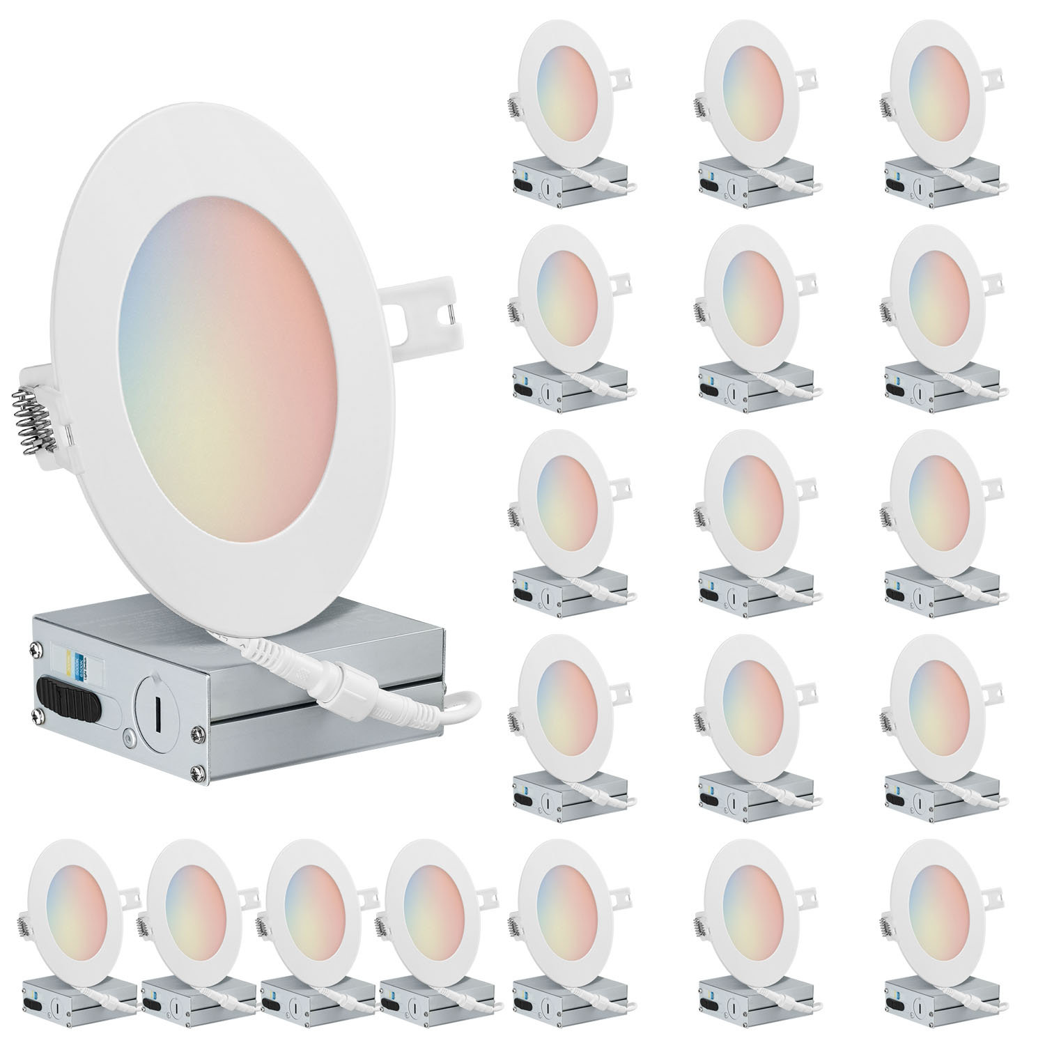 QPLUS 5CCT 4Inch Slim LED Recessed Lighting w/Junction Box, 9W Dimmable ...