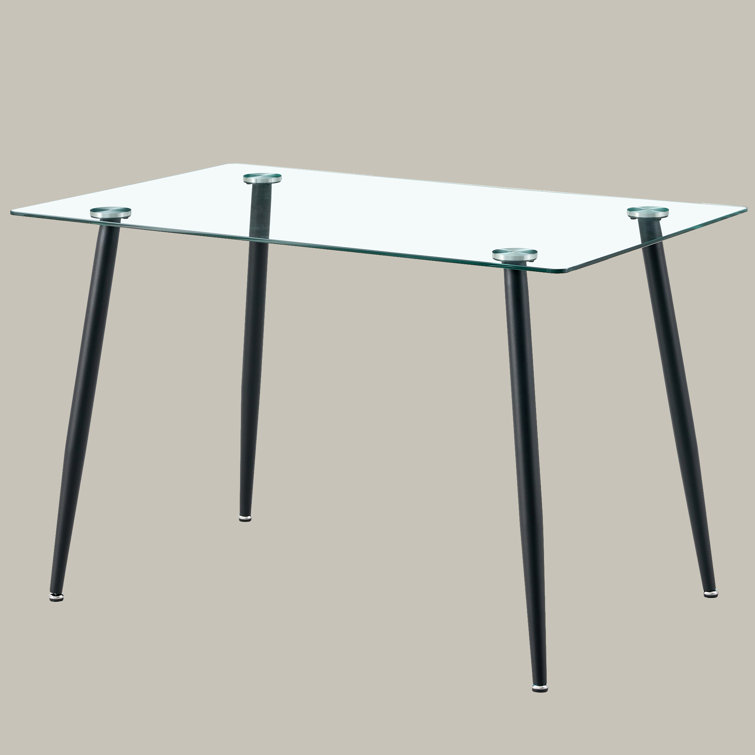 George Oliver Modern Minimalist Rectangular Glass Dining Table,Black ...