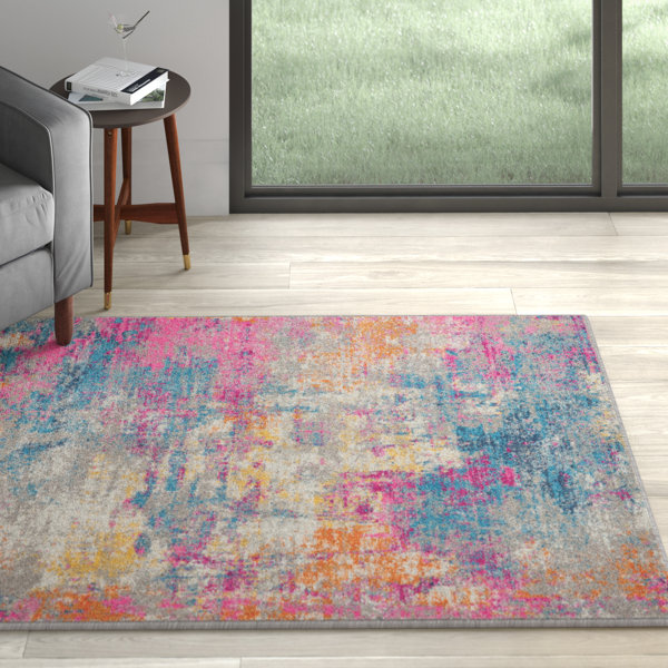 Mercury Row® Abbate Abstract Pink/Blue/Orange/Ivory Area Rug & Reviews ...