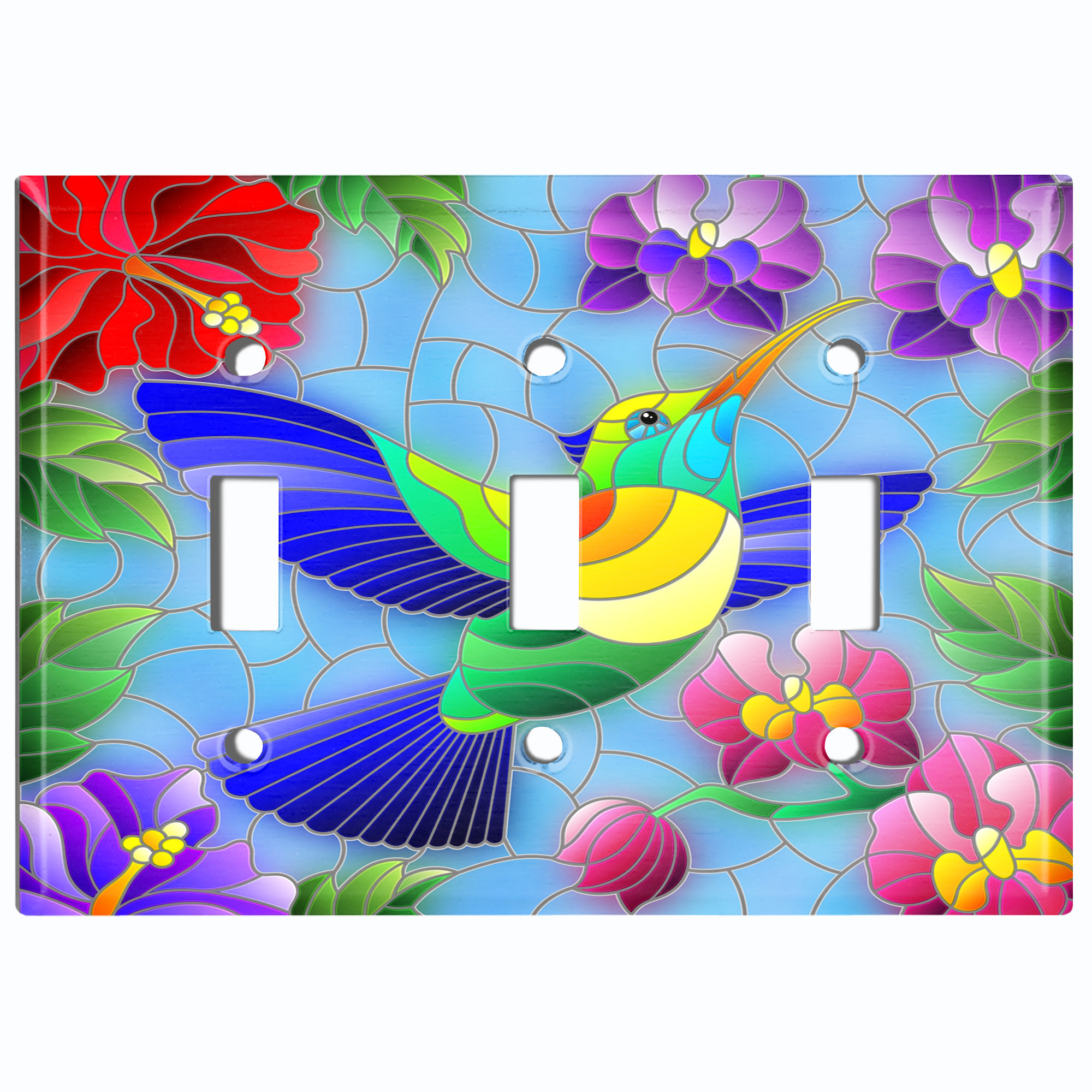 WorldAcc Mosiac Flying Bird Tile Flowers 3-Gang Wall Plate | Wayfair