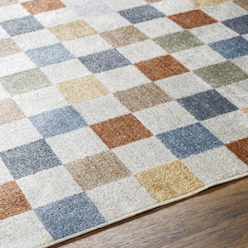 Gracie Oaks Jules Checkered Denim Area Rug | Wayfair