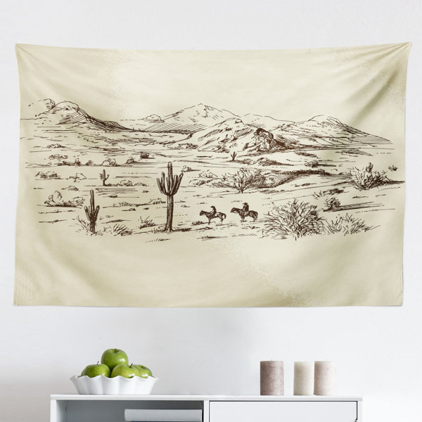 East Urban Home Western Tapestry, Wild West Landscape Illustration ...