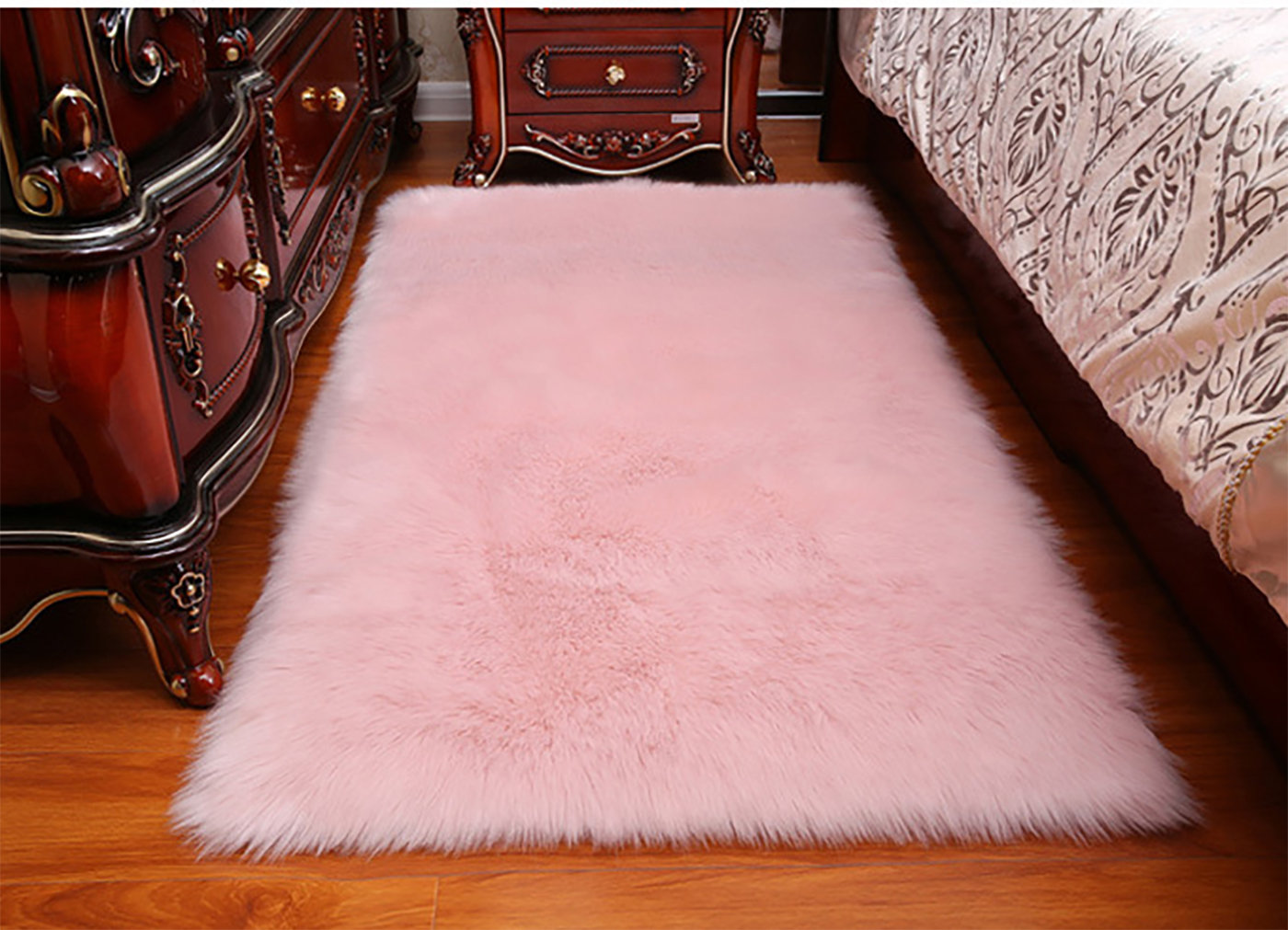Mercer41 Karamo Faux Fur Pink Rug | Wayfair