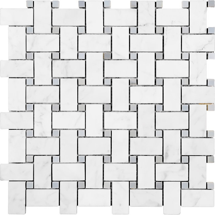 Belluno Designs Bianco Carrara 1" x 2" Marble Basketweave Mosaic Wall ...