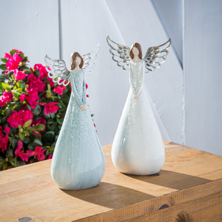 Arlmont & Co. 2 Piece Lamese Ceramic Angel Figurine Set | Wayfair
