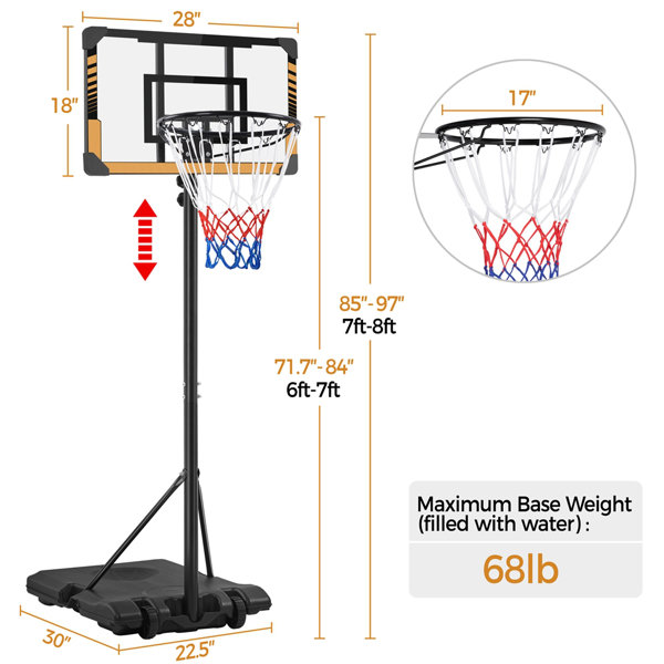 Yaheetech Height Adjustable Portable Metal Full-Size Basketball Hoop ...