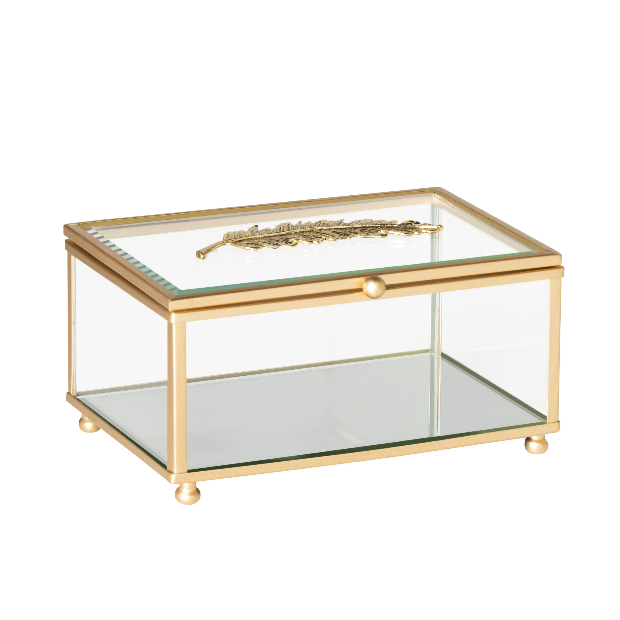 Mercer41 Feather Trim Bevel Glass Jewelry Box | Wayfair