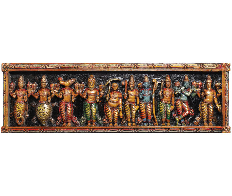Exotic India Large Size Dashavatara Panel -The Ten Incarnations Of Lord ...