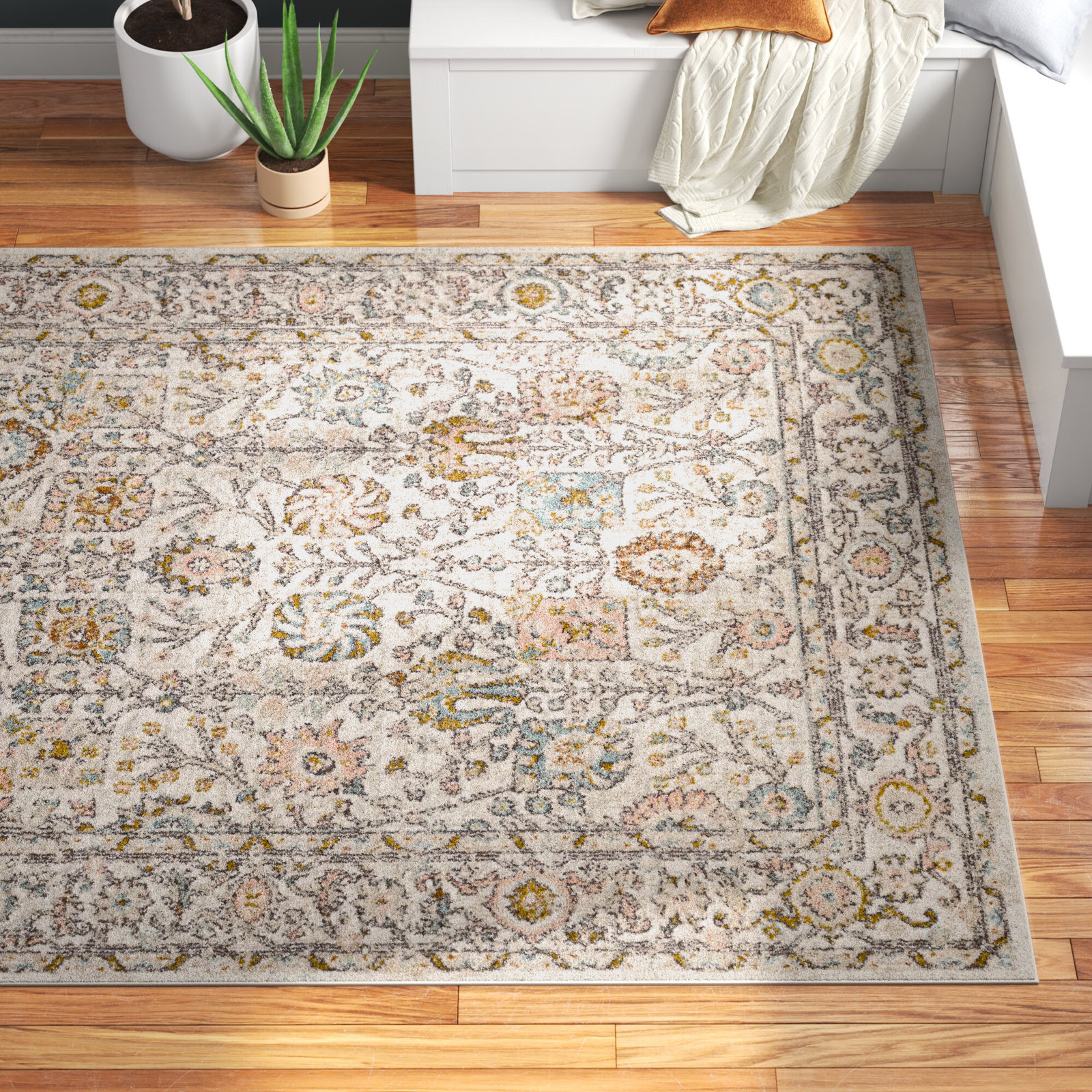 Langley Street Evgenia Performance Teal/Brown Rug & Reviews | Wayfair