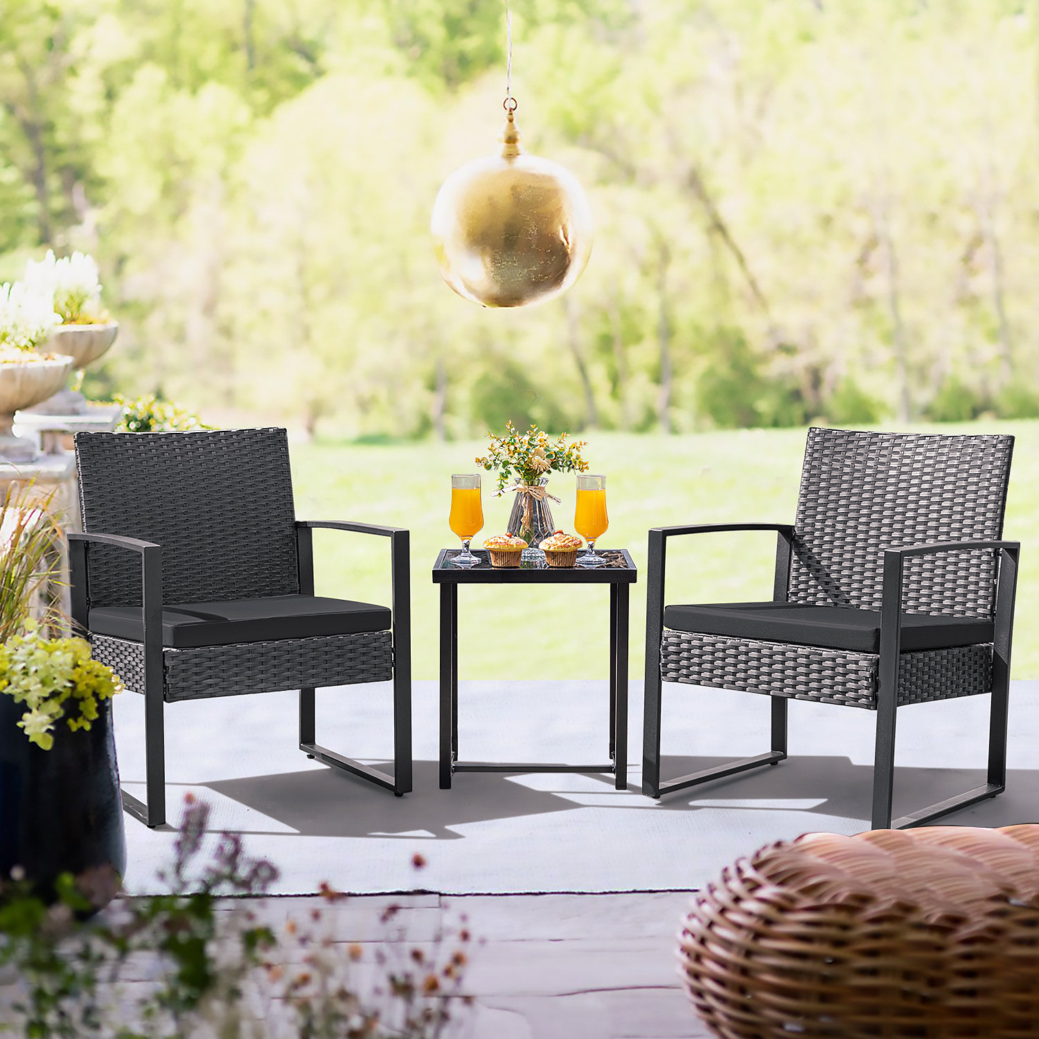 Orren Ellis Livonia PVC Wicker 2 - Person Seating Group with Cushions ...