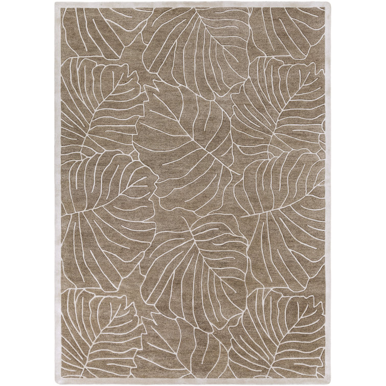 Bayou Breeze Jaya Floral Handmade Tufted Wool Gray/Tan Area Rug ...